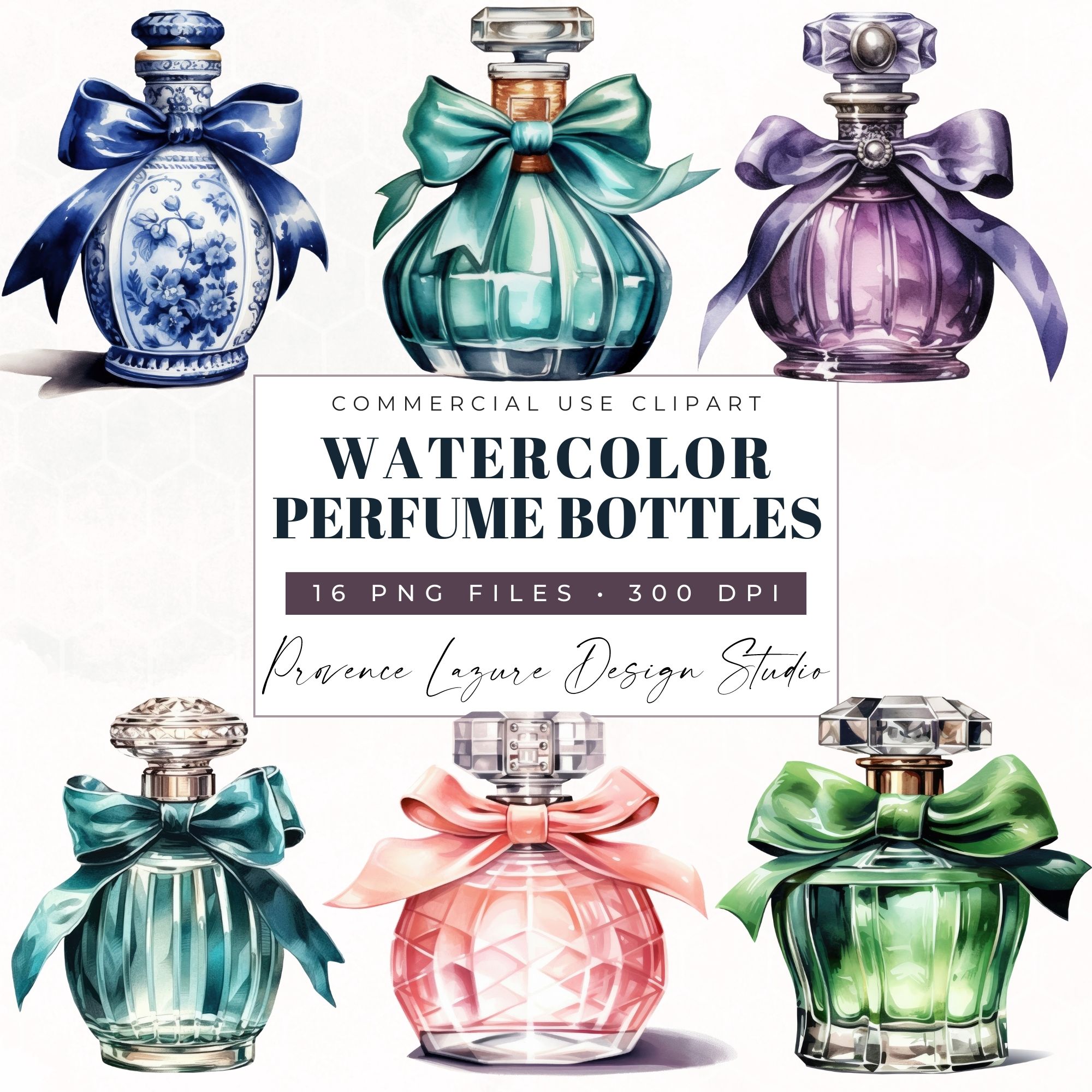 Vintage Perfume Bottles Watercolor Clipart Sublimation | Inspire Uplift