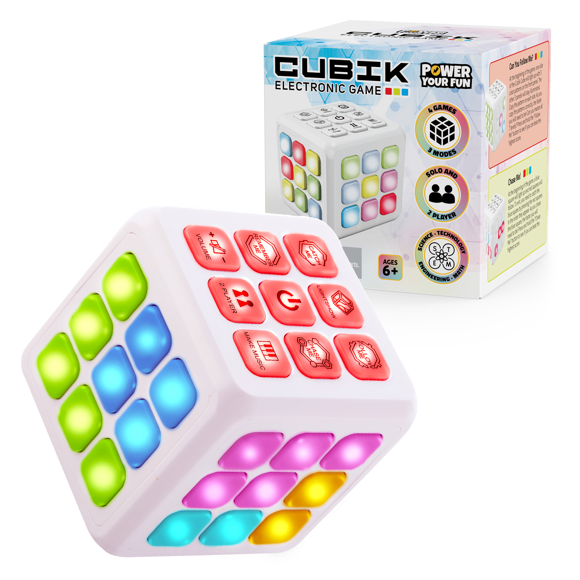 Power Your Fun Cubik LED Flashing Cube Memory Game - White | Inspire Uplift