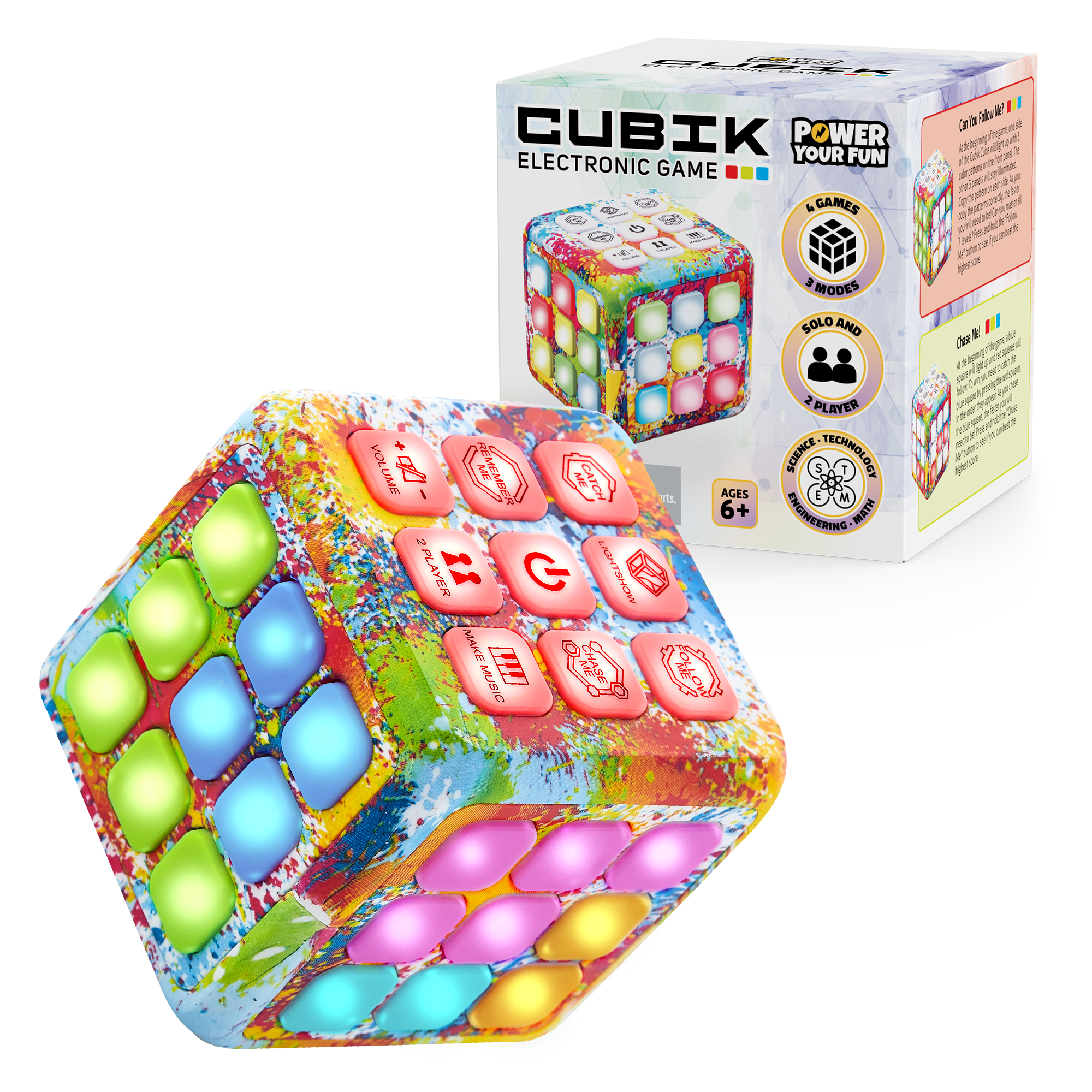 Power Your Fun Cubik LED Flashing Cube Memory Game - Tie Dye | Inspire ...