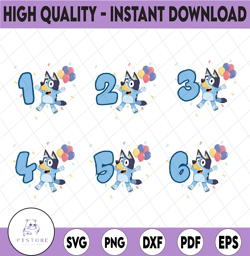 Bluey Birthday Number SVG - PNG, Bluey Layered Svg, Bluey Bi | Inspire ...