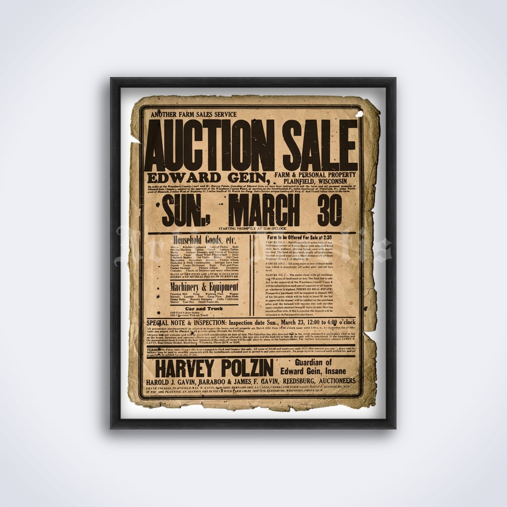 Ed Gein Farm auction sale broadside vintage true crime horro | Inspire ...