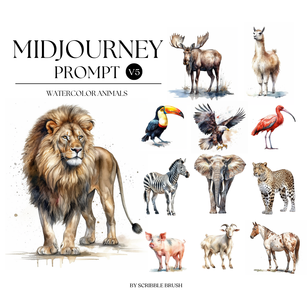 Midjourney Prompt, Midjourney Watercolor Animals AI Art Prom | Inspire ...