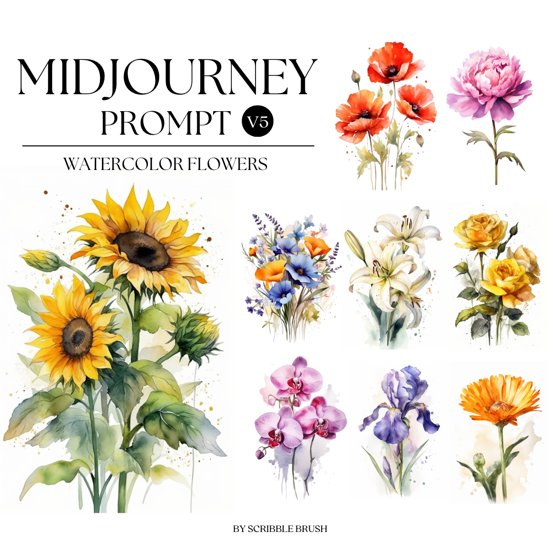 Midjourney Prompt, Flowers Prompt, Watercolor Flower Bouquet | Inspire ...