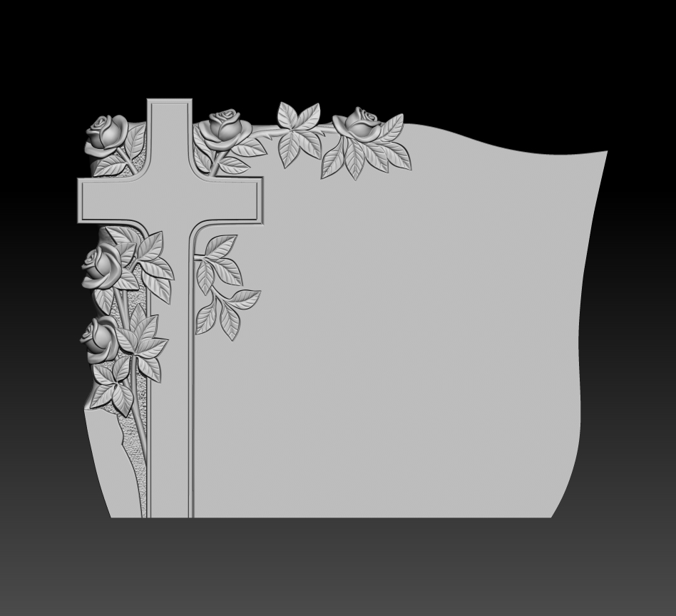 3D STL Model for CNC file Tombstone with Roses and Cross - Inspire Uplift