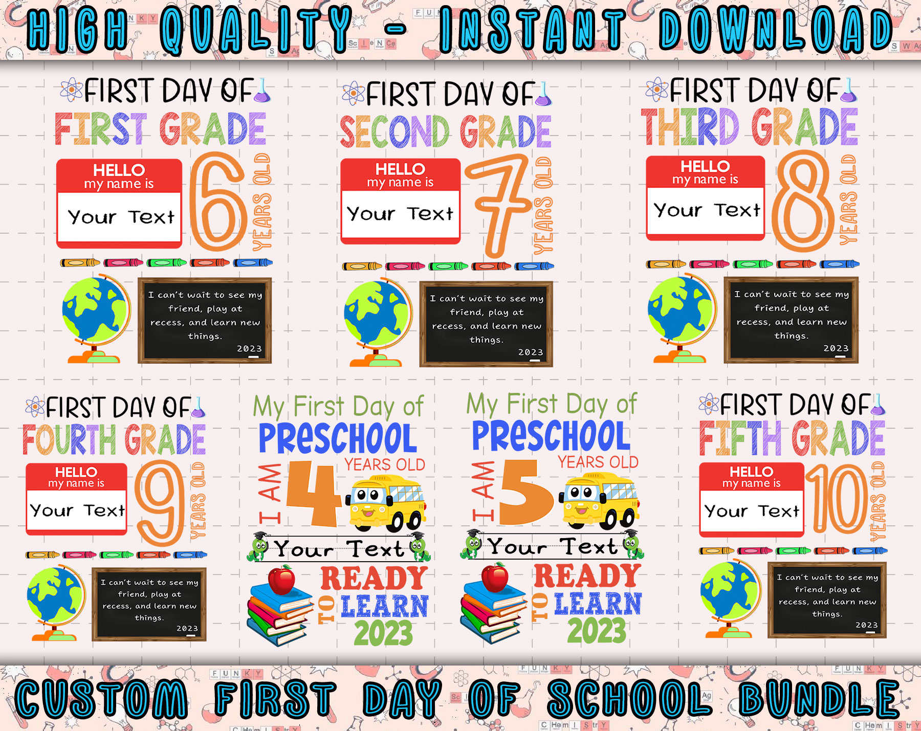 PERSONALIZED First Day of School Grade Bundle Png, Back to S - Inspire ...
