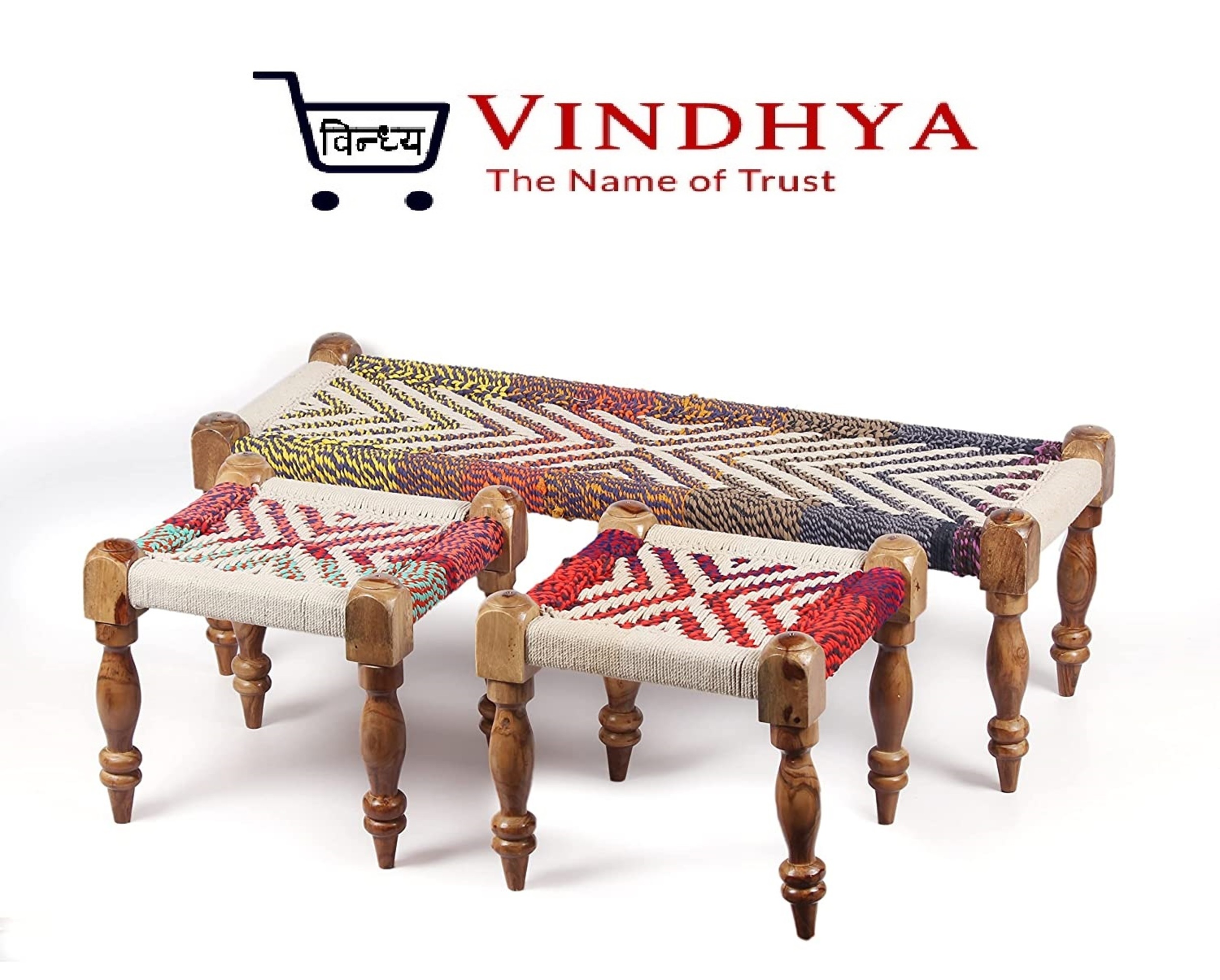 Indian Classic Sheesham Wood 2 Seater Maachi Bench Set with | Inspire ...