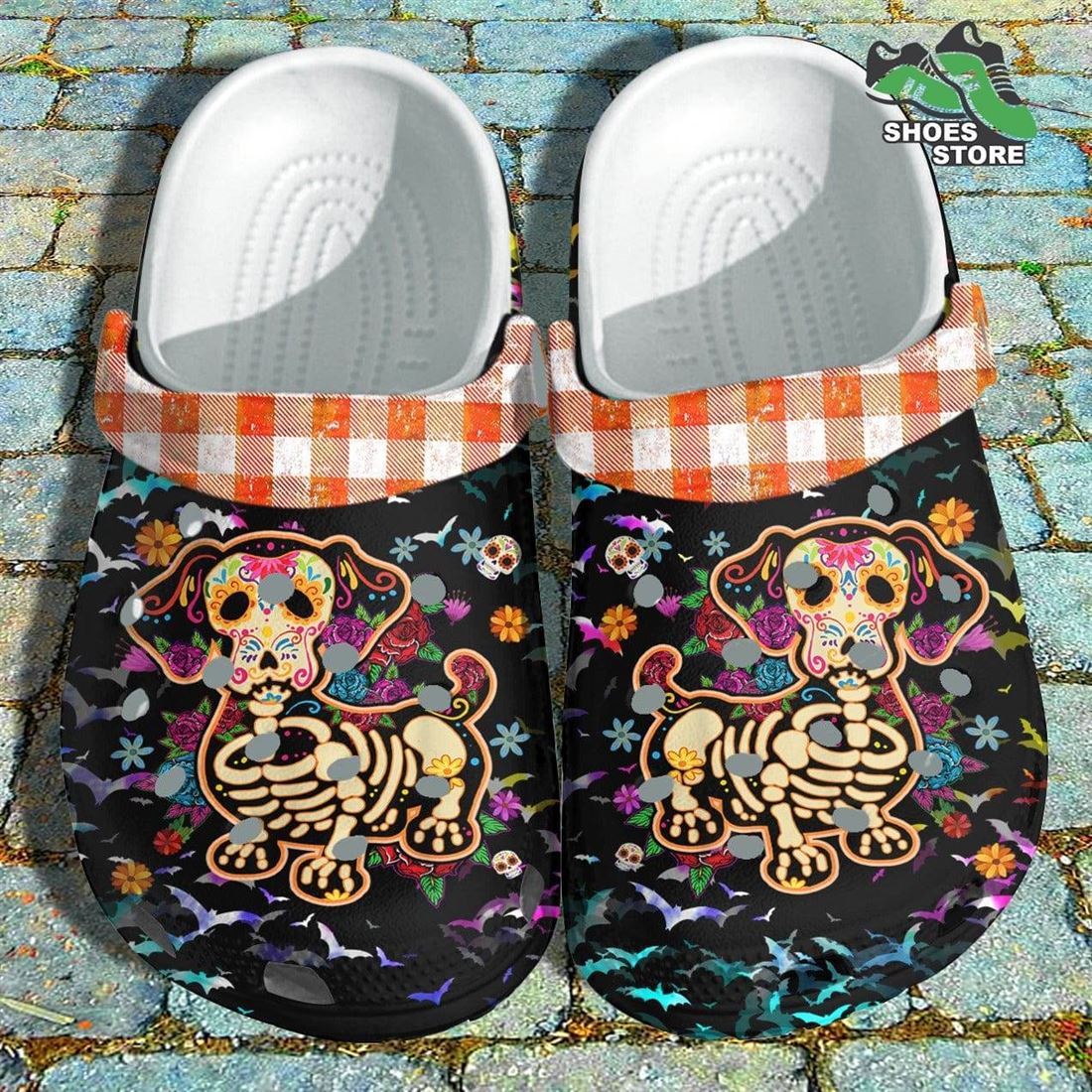 Funny Dachshund Dog Skeleton Sugar Skull Halloween Dog Crocs | Inspire ...