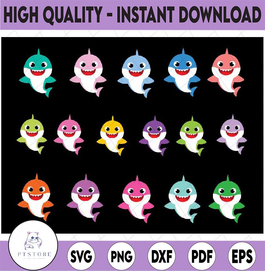 16 Baby Sharks Bundle Character With Many Colors SVG,Png,Sha | Inspire ...