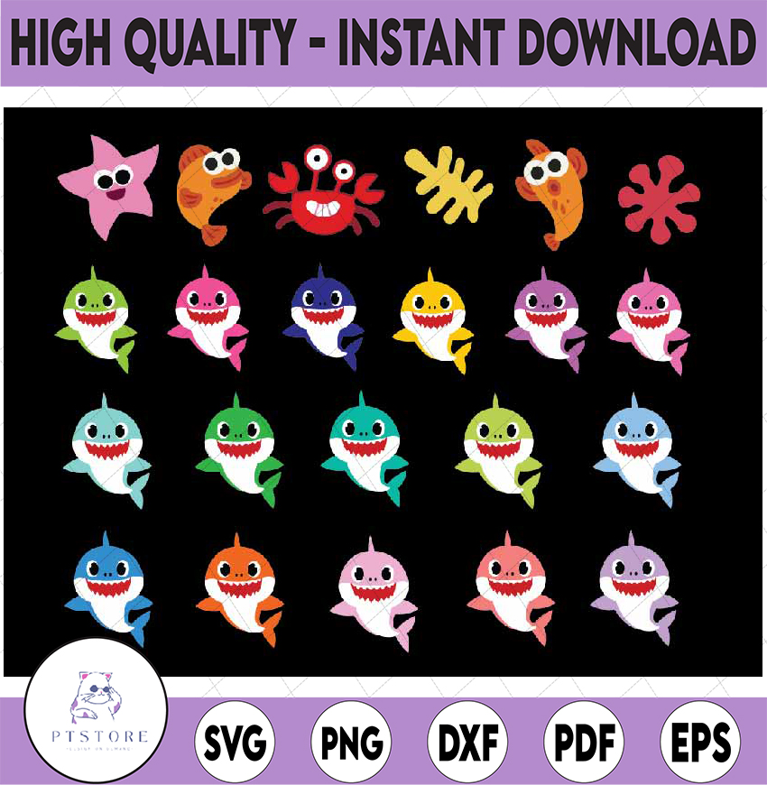 16 Daddy Sharks Bundle Character With Many Colors SVG,Png,Sh | Inspire ...