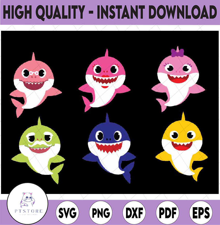 6 Family Sharks Character bundle SVG,Png,Shark's friends svg | Inspire ...