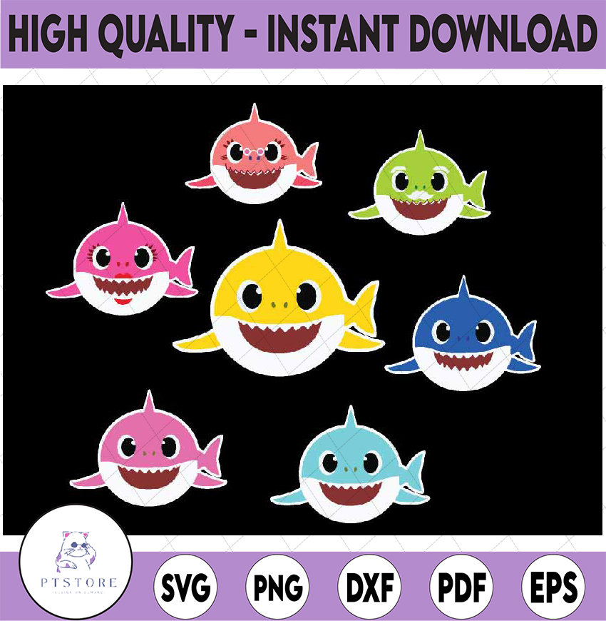7 Family Sharks Character SVG,Png,Shark's friends svg, Pink | Inspire ...