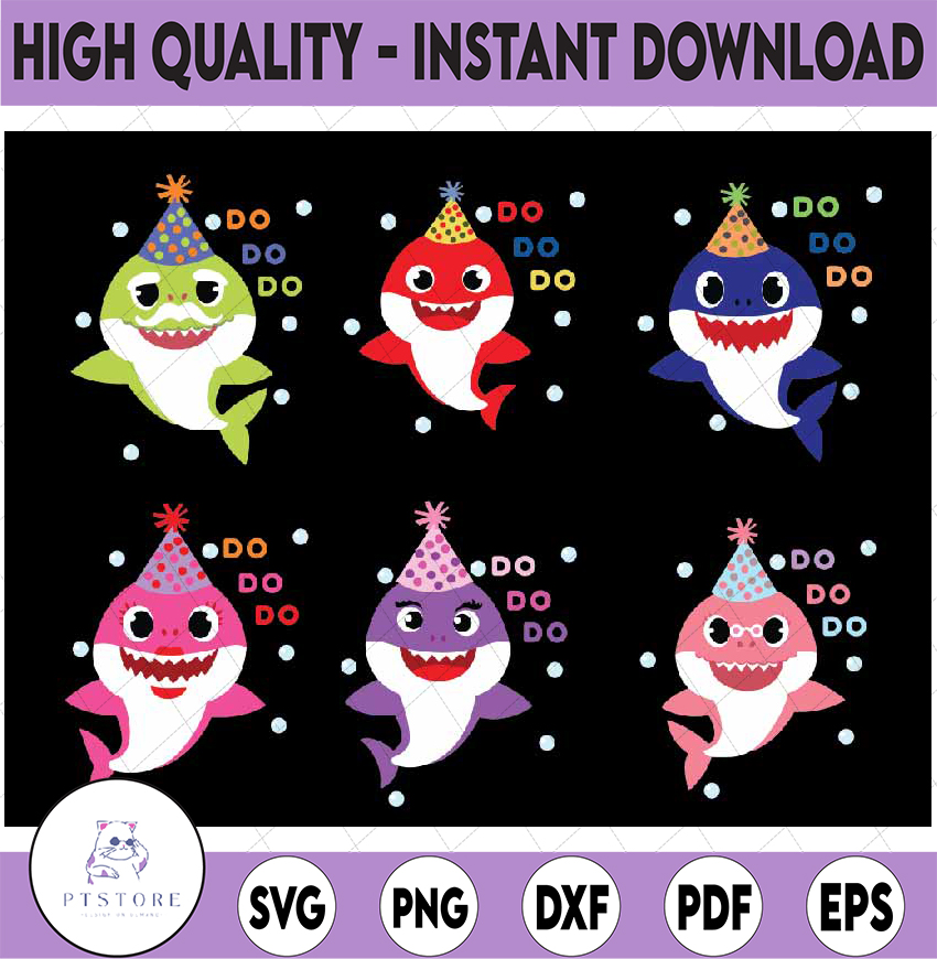 Baby Shark Family doo doo doo SVG Vector EPS, Silhouette DXF - Inspire ...