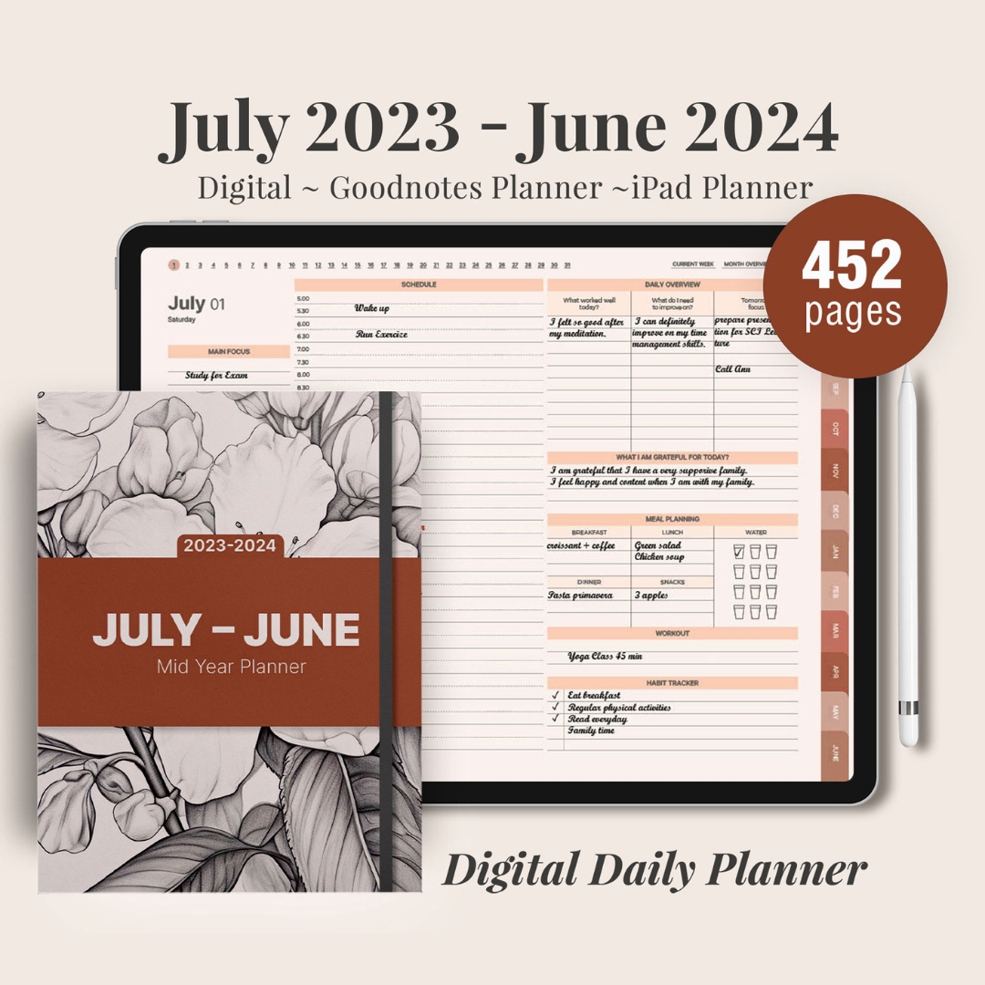 Minimalist Mid Year Digital Planner, July 2023 June 2024, Da | Inspire ...