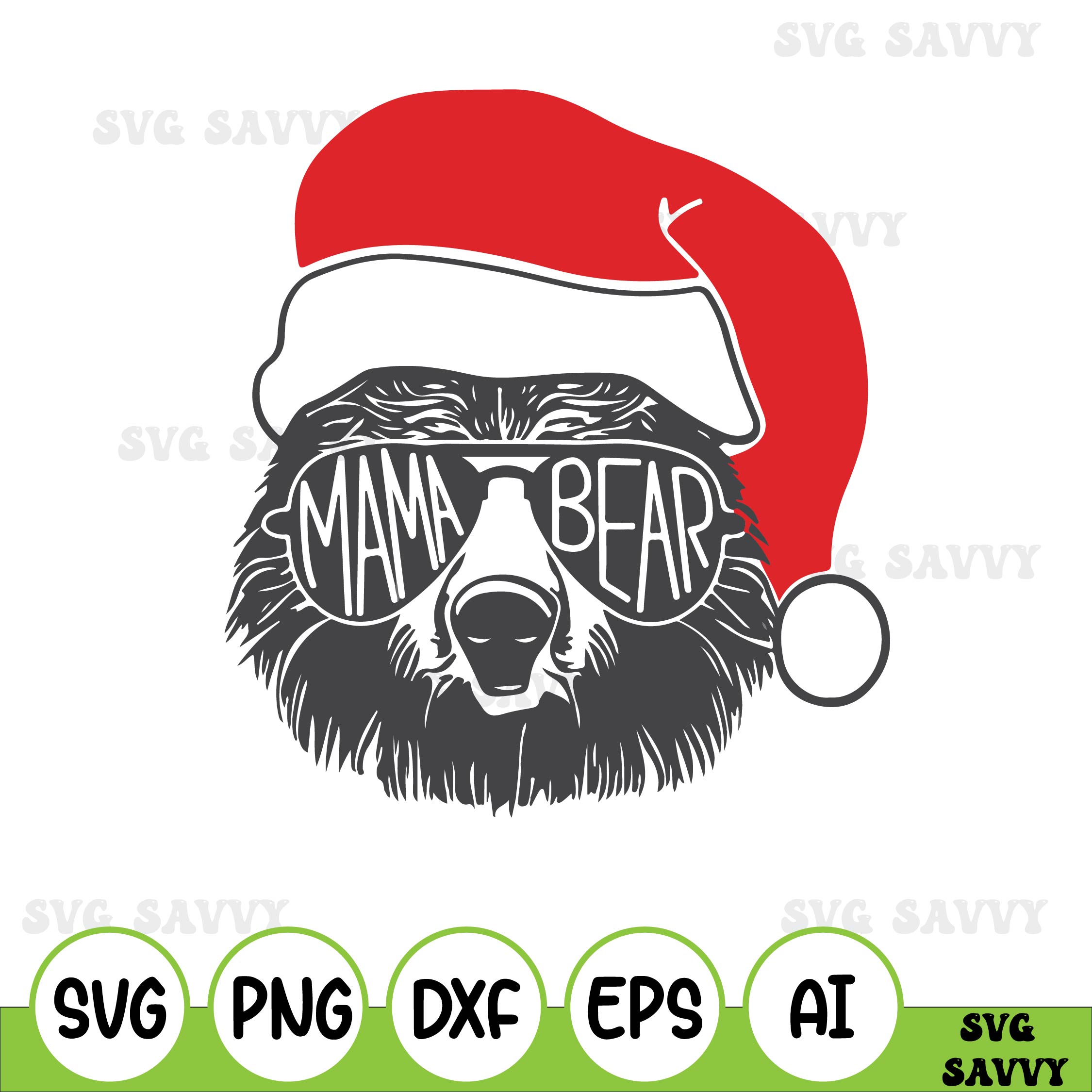 Mama Bear Whit Glasses and Christmas Hat Silhouette SVG Cutt | Inspire ...