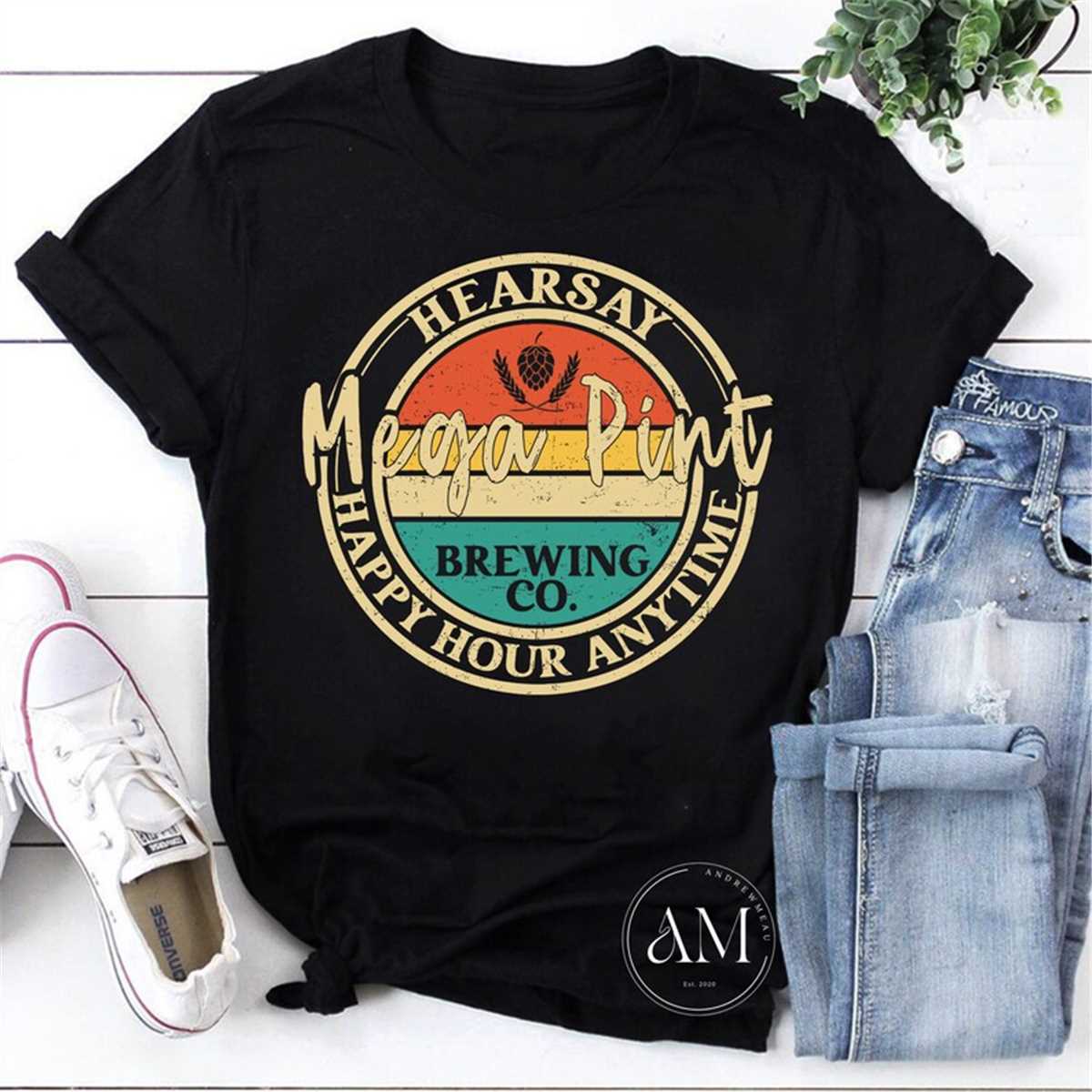 Vintage Hearsay Mega Pint Brewing Co Happy Hour Anytime T-Sh | Inspire ...