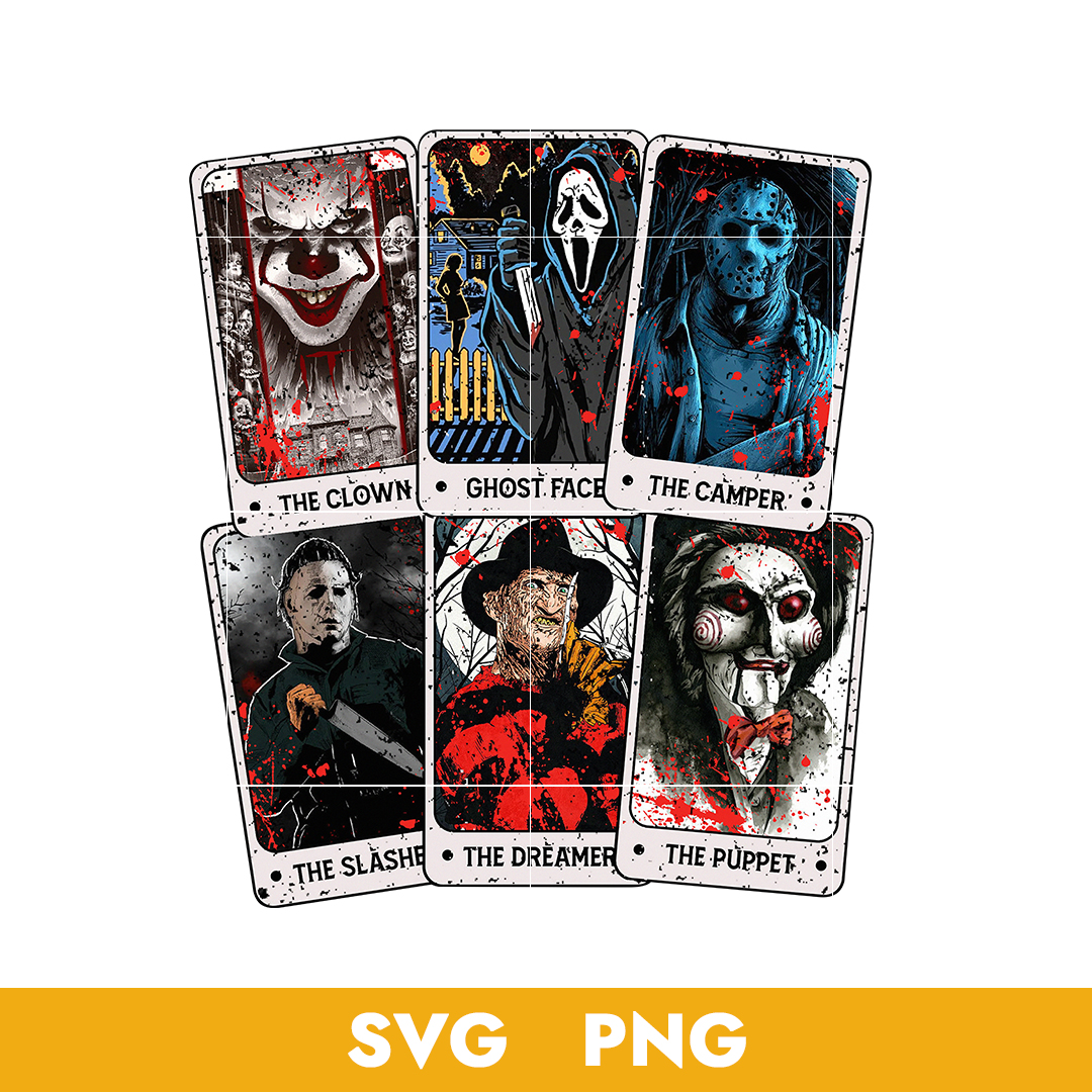 Horror Friends Tarot Card Svg, Horror Characters Tarot Card | Inspire ...