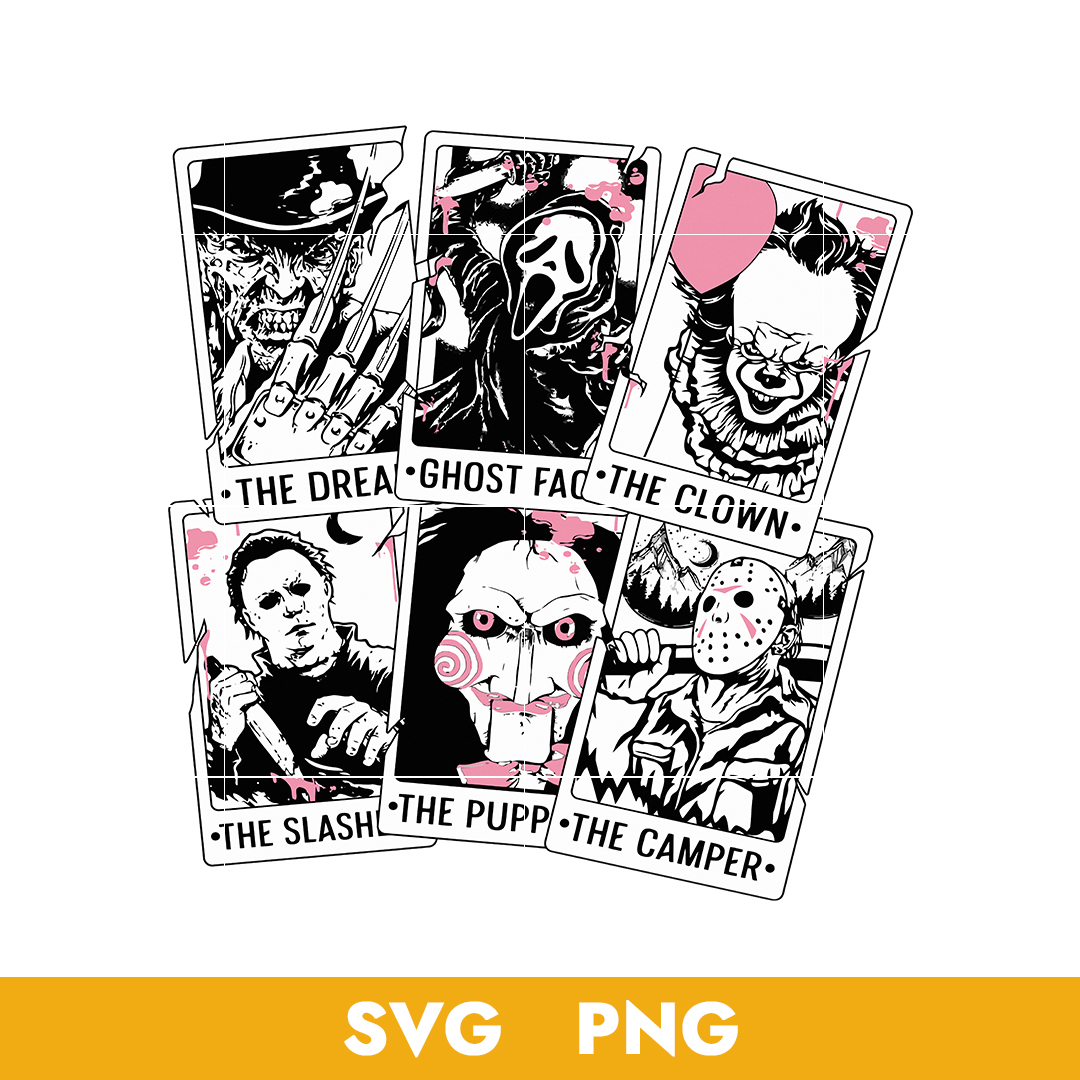 Horror Friends Tarot Card Svg, Horror Characters Tarot Card | Inspire ...