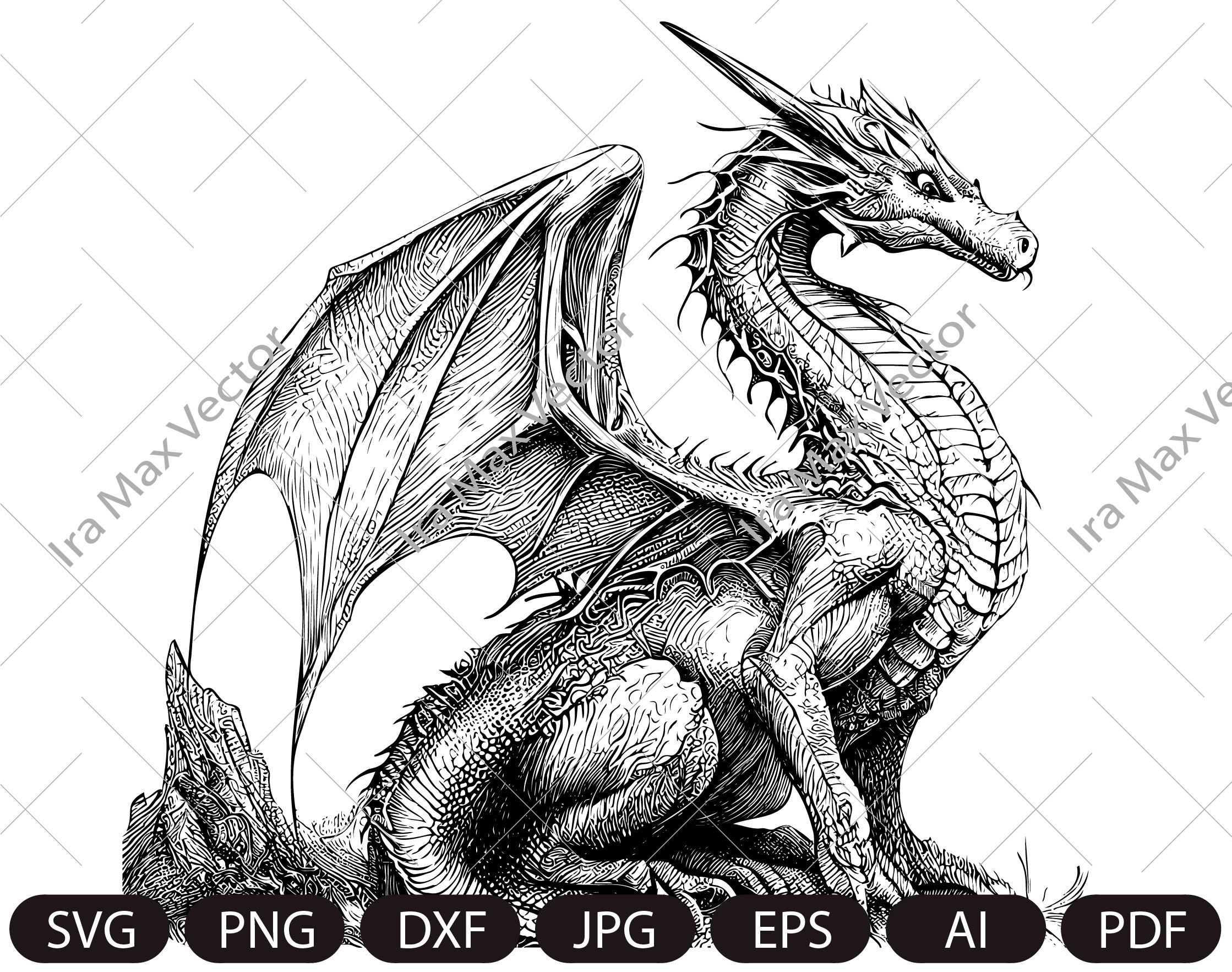 Dragon svg, Dragon detailed, Dragon Clipart, Dragon Vector, | Inspire ...
