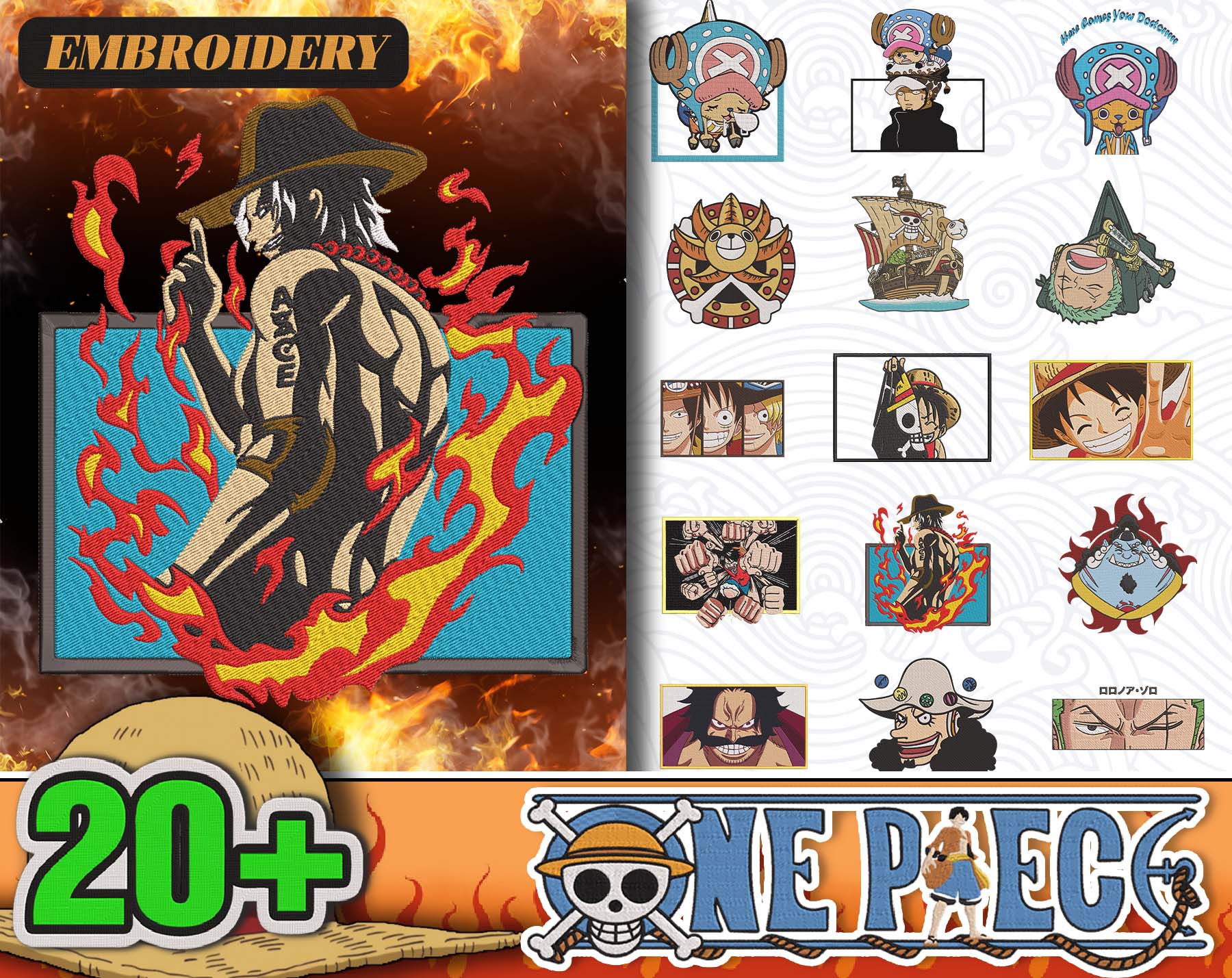 20 One Piece Anime Embroidery Bundle Designs, Embroidery Pat | Inspire ...