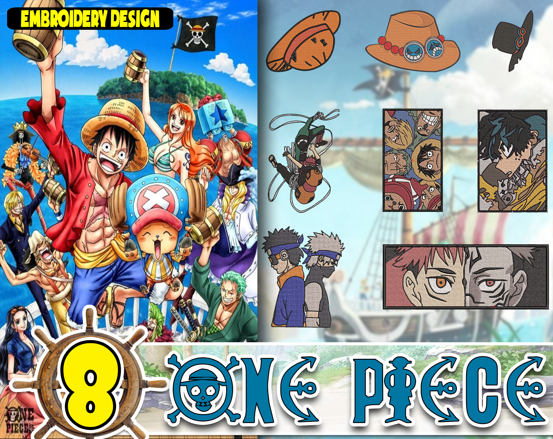 8 One Piece Anime Embroidery Designs Bundle, Anime Embroider | Inspire ...