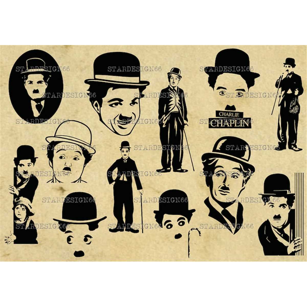 Digital SVG PNG JPG Charlie Chaplin, silhouette, vector, cli | Inspire ...