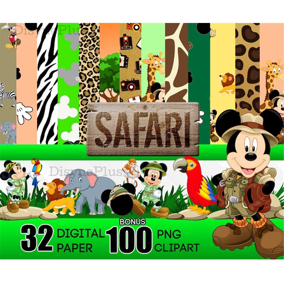 Mickey Safari Digital Paper, Mickey Jungle PNG, Mickey Mouse | Inspire ...