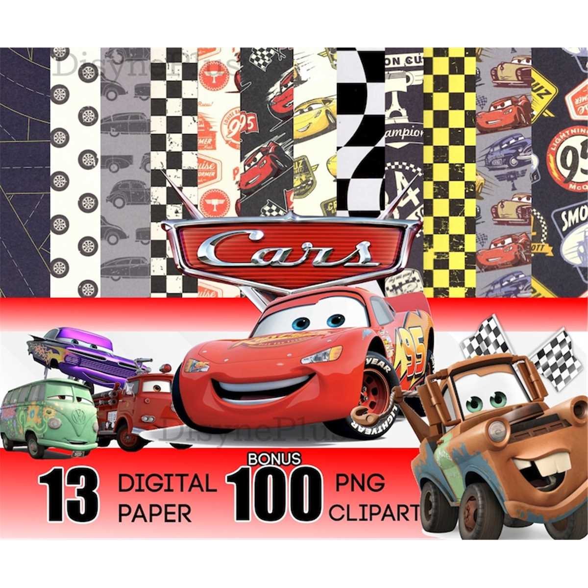 Cars Digital Paper, Cars PNG Clipart, Lightning McQueen PNG, - Inspire ...