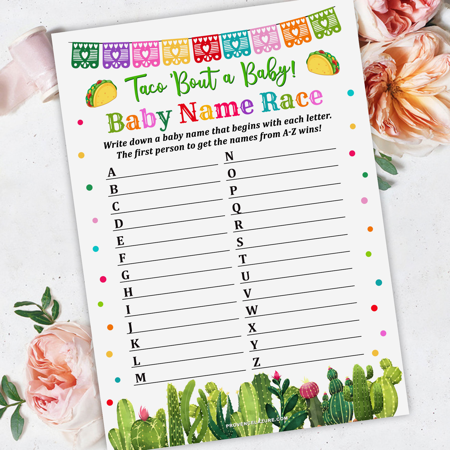 Baby Name Race Taco Baby Shower Game Baby ABC Name Game | Inspire Uplift