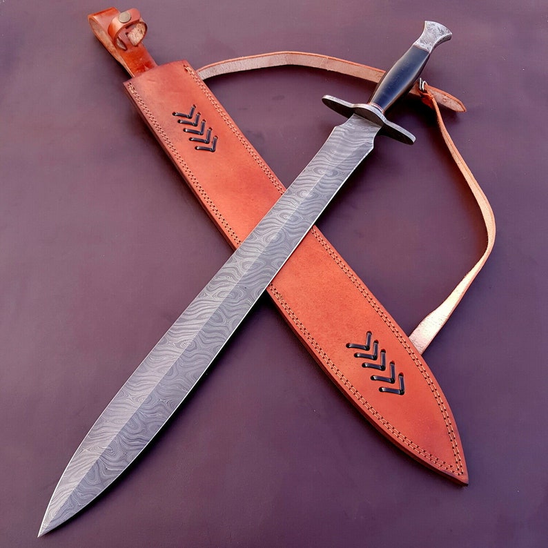 Damascus Steel Sword Caming Hunting Survival sword With Leat | Inspire ...