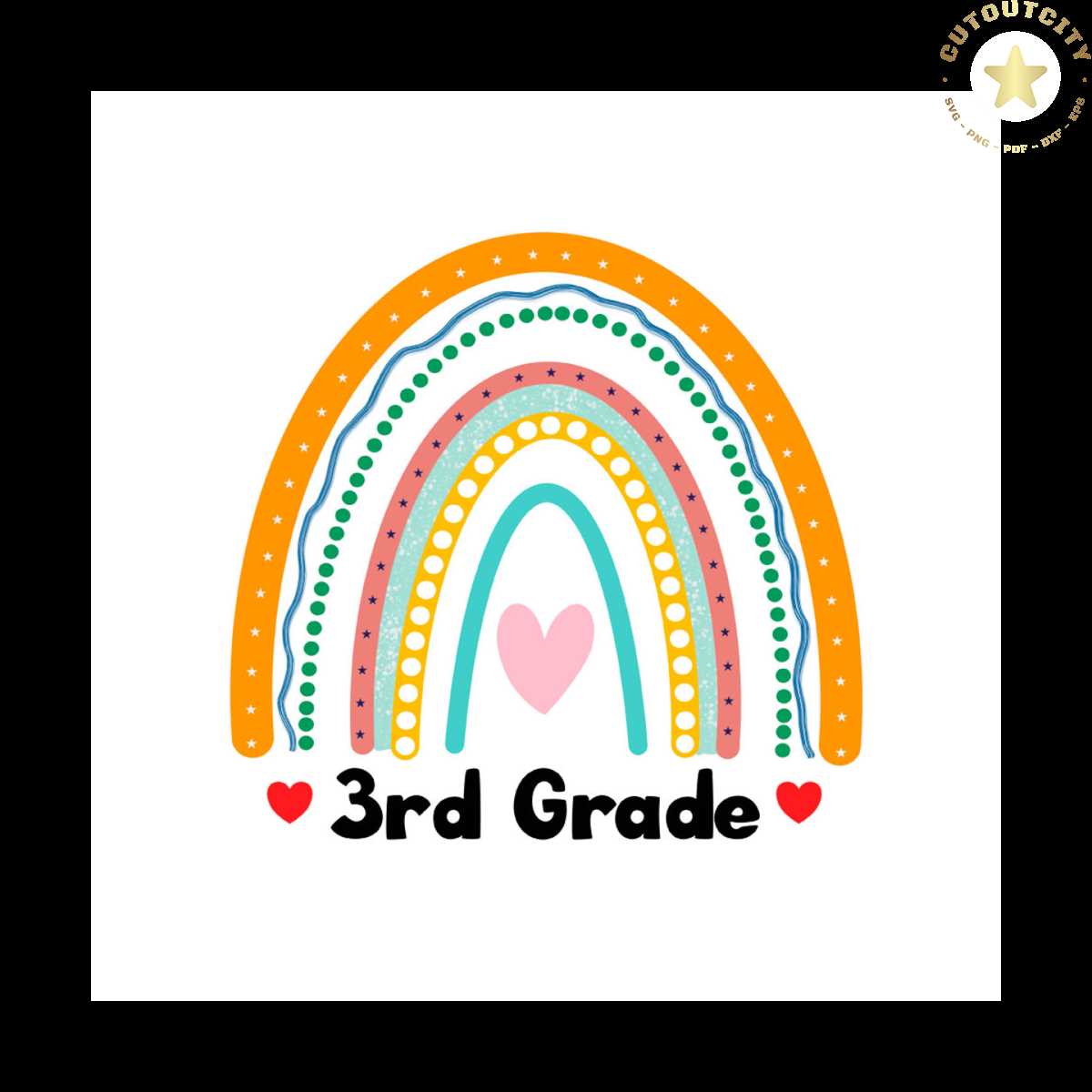 3rd grade rainbow SVG PNG, boho rainbow PNG, grade PNG | Inspire Uplift