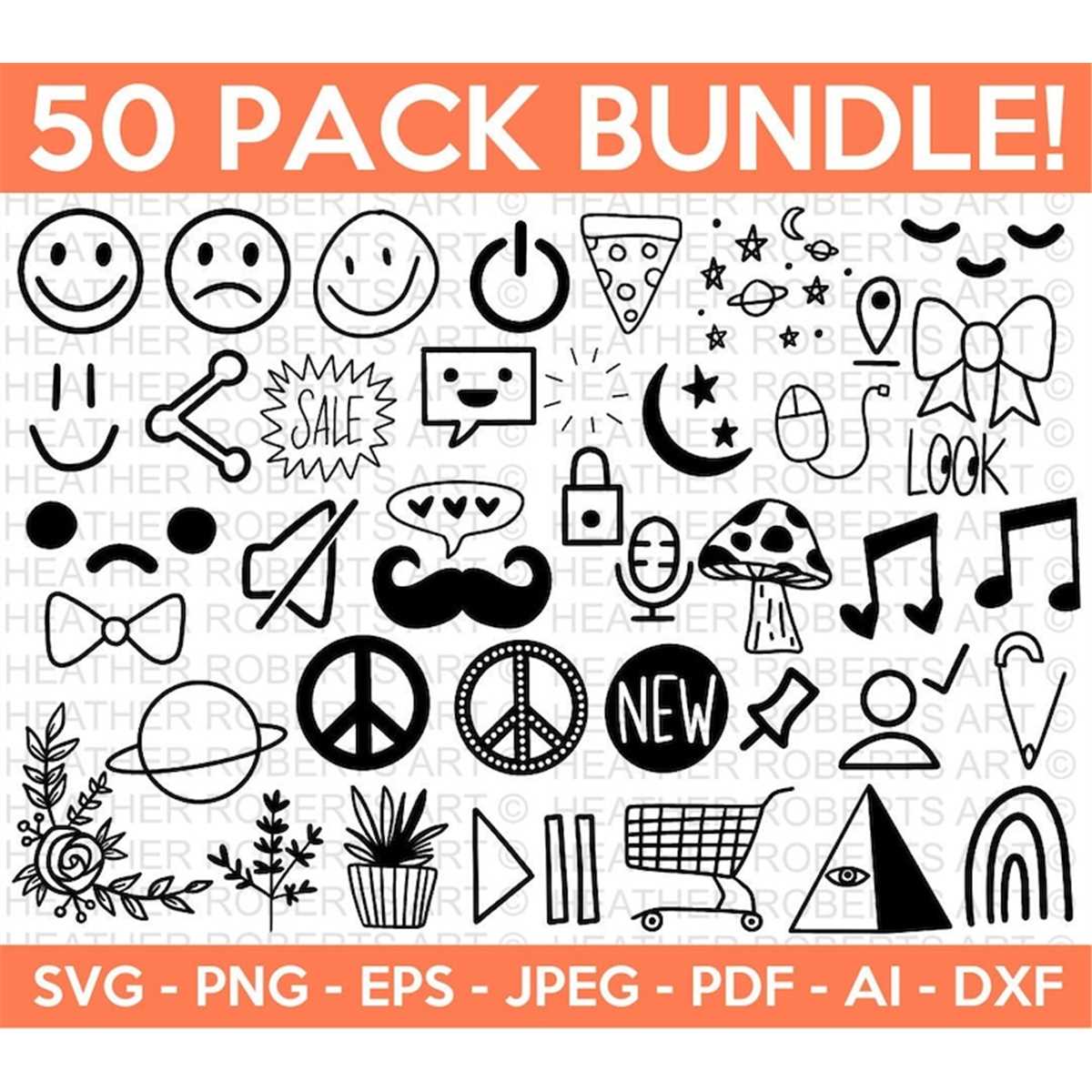 Doodle SVG Bundle, Heart SVG, Stars Svg, Leaf svg, Flowers s | Inspire ...