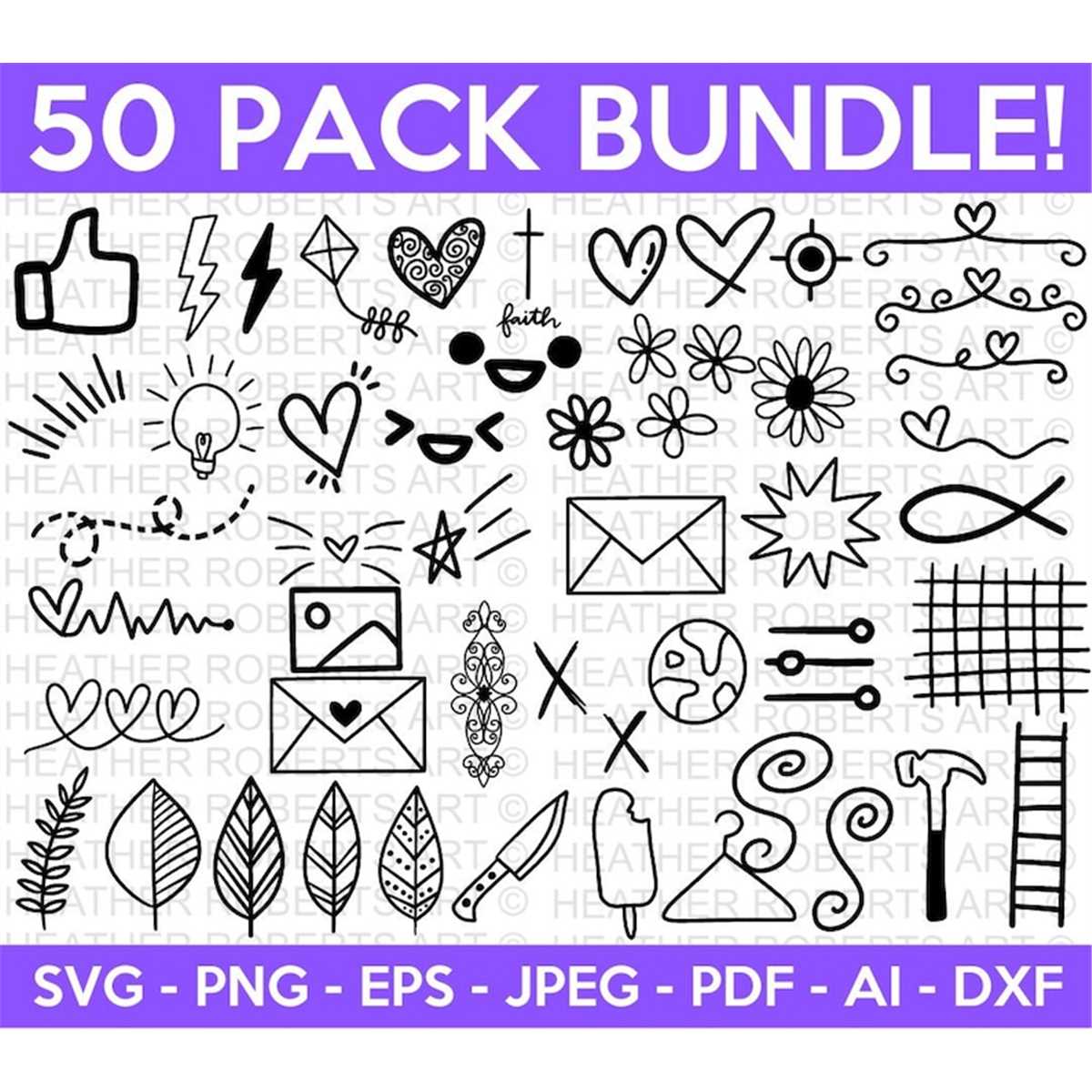 Doodle SVG Bundle, Heart SVG, Cross Svg, Leaf svg, Flowers s | Inspire ...