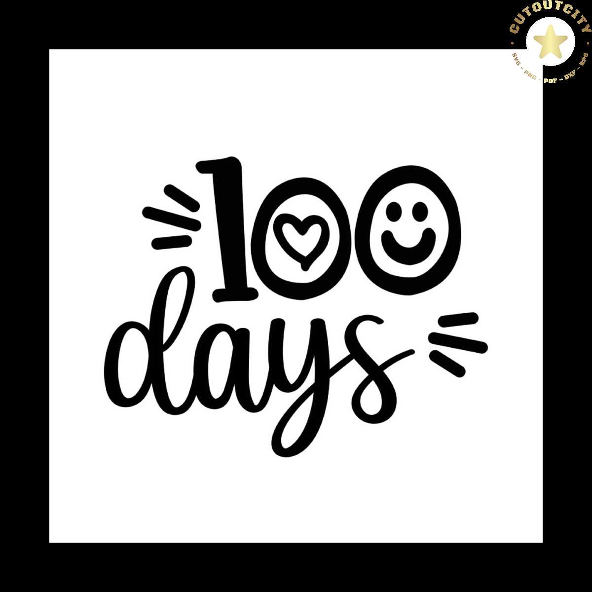 100 Days With Smiling Face Black Heart SVG Silhouette | Inspire Uplift