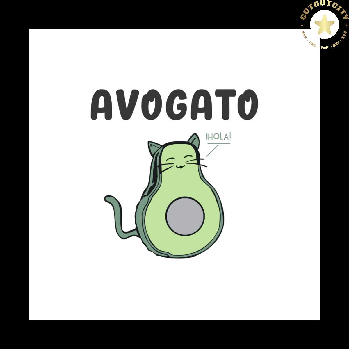 Avogato Say Ihola Cute Funny Avocado Cat SVG PNG | Inspire Uplift