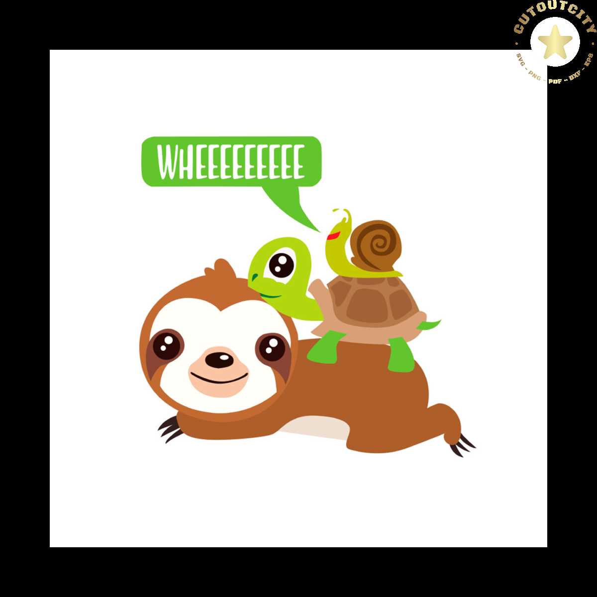 Funny Snail Is On The Back Of The Turtle Raiding Sloth SVG P | Inspire ...