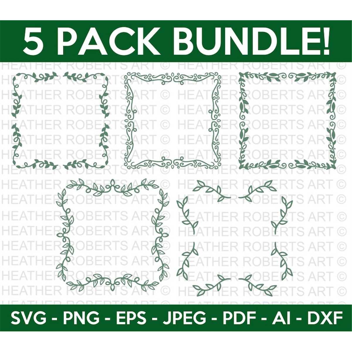 Greenery Frame Border SVG Bundle, Square Frames SVG, Fancy B - Inspire ...