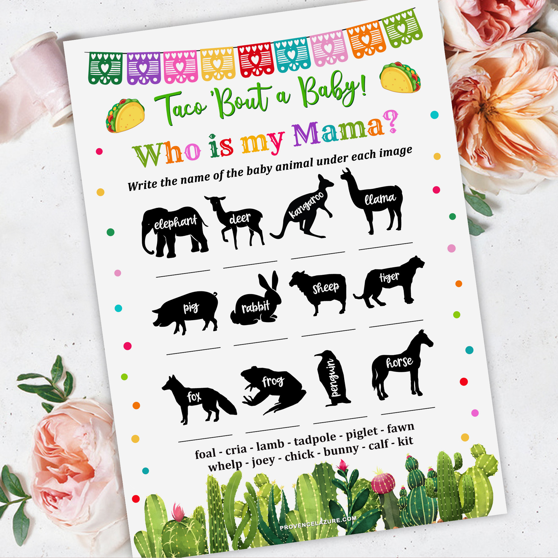 Baby Animals Game Taco Baby Shower Game Who is my Mama Game | Inspire ...
