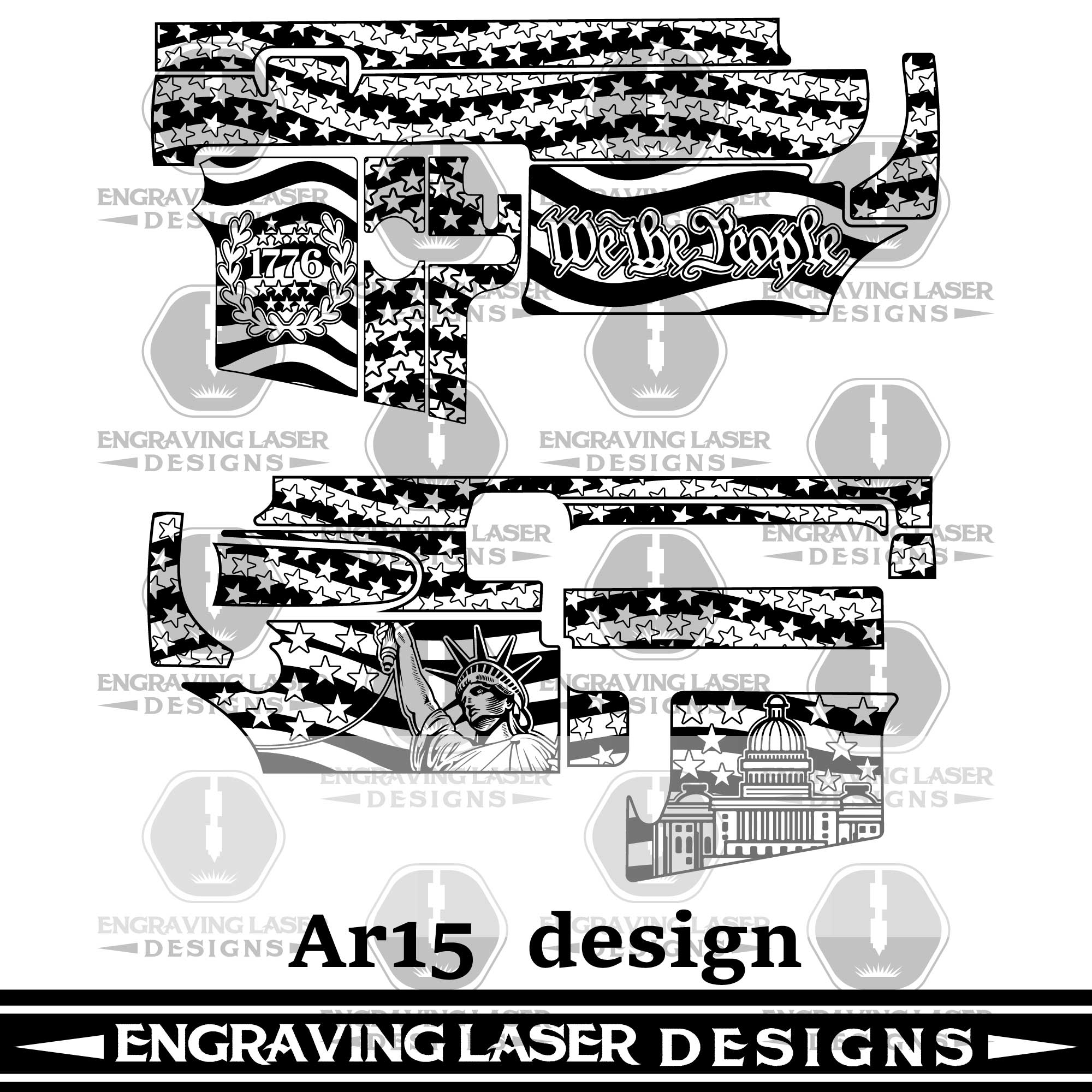 Engraving Laser Designs AR 15 american theme Design | Inspire Uplift