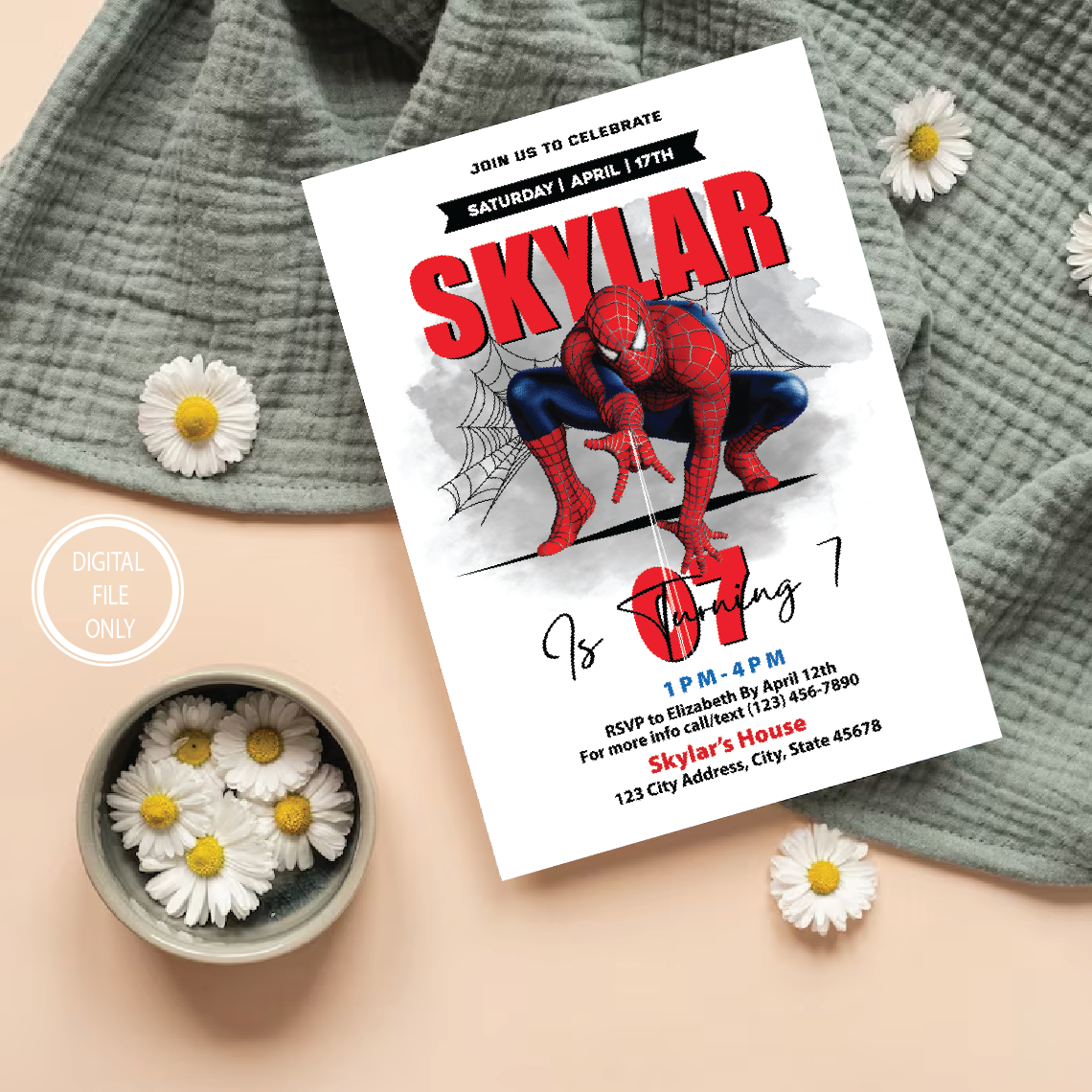 Personalized File Spiderman Invitation | Printable Birthday | Inspire Uplift