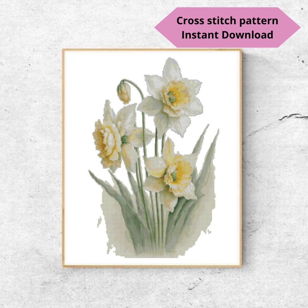 Bouquet of daffodils cross stitch pattern, Flower cross stit | Inspire ...