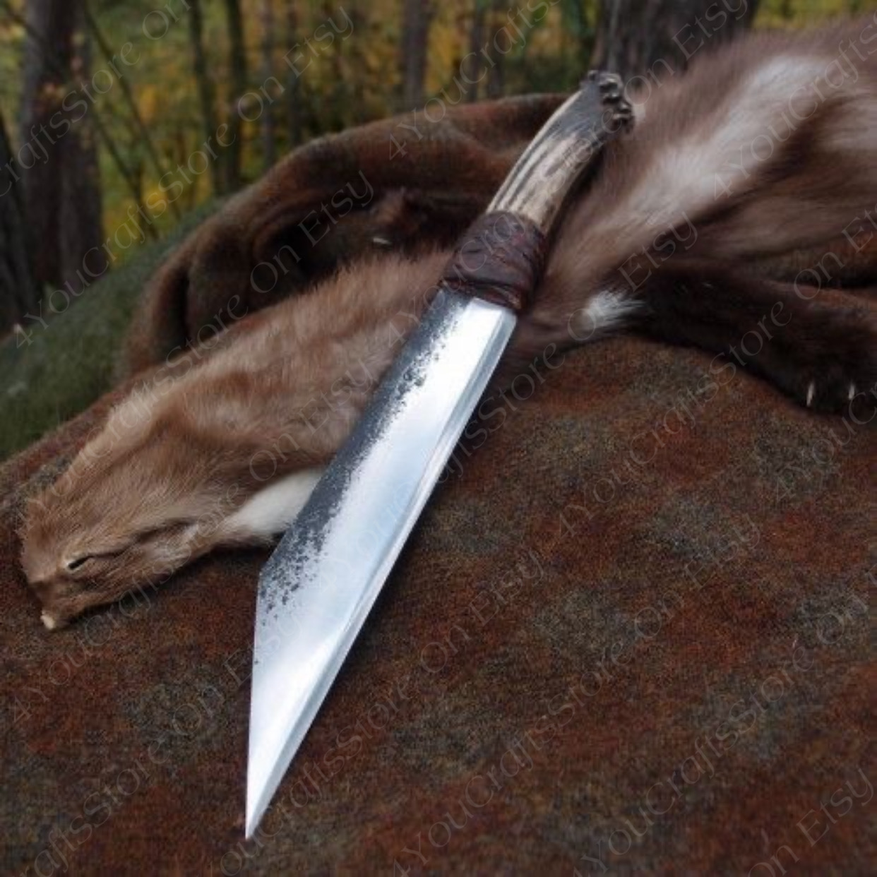 Handmade Vintage Viking Seax Knife With Vrown Antler Handle | Inspire ...