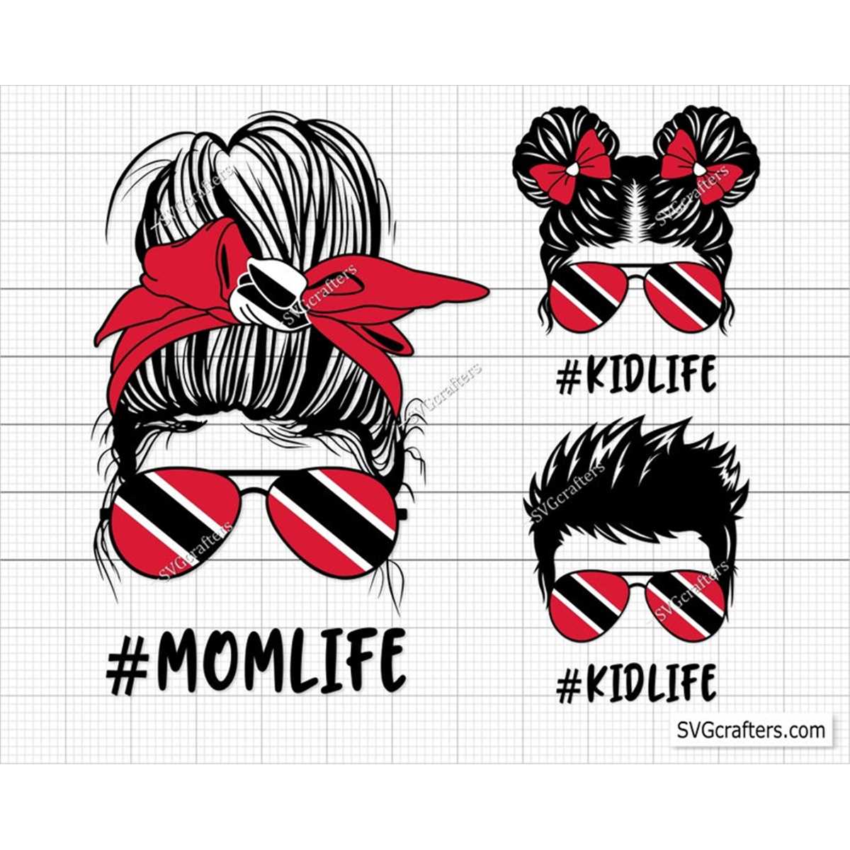 Trinidad and Tobago Messy Bun Family Svg, Trinidad Svg, Flag - Inspire ...