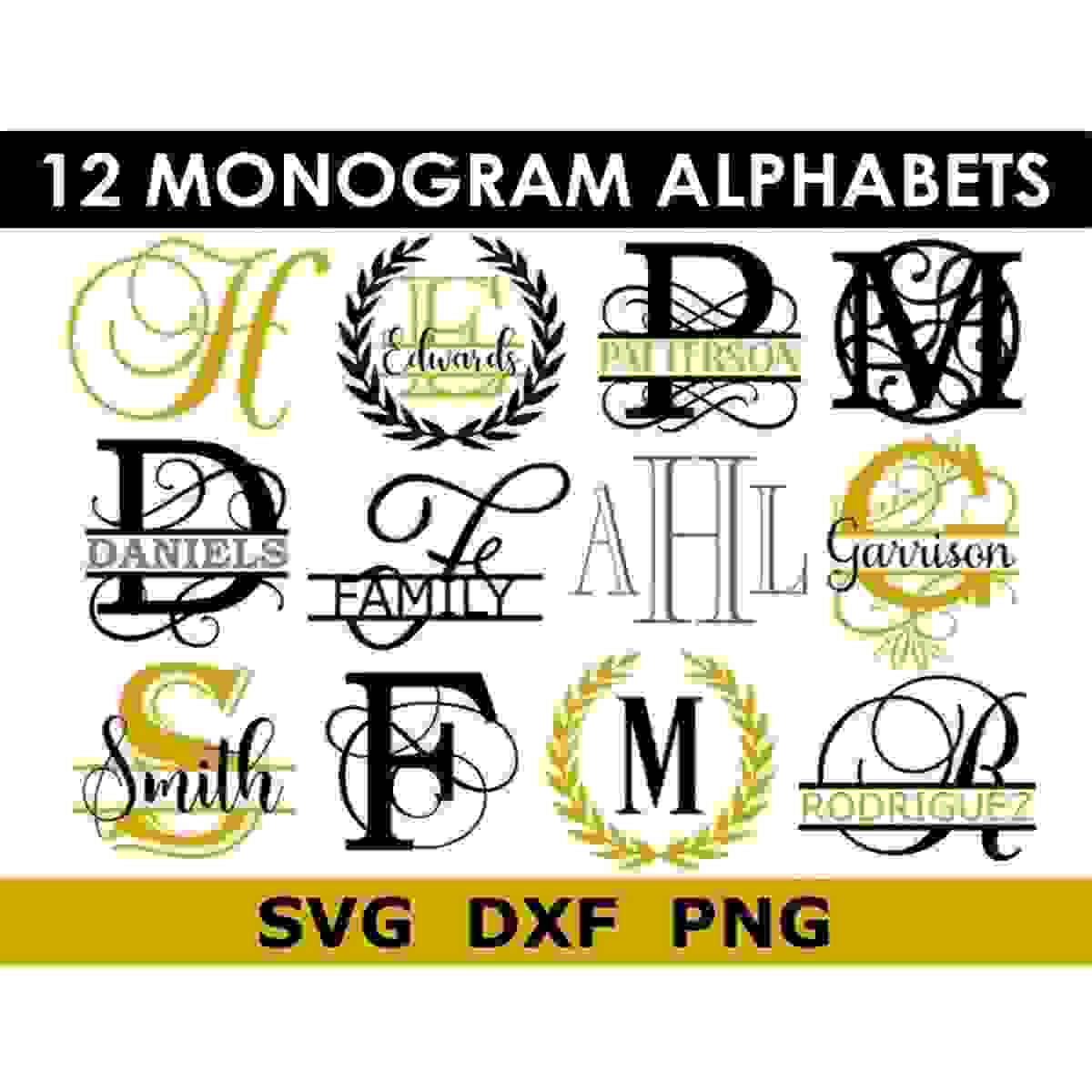 Monogram Bundle SVG/DXF/PNG, 12 Monogram Font Alphabets, Dig - Inspire ...