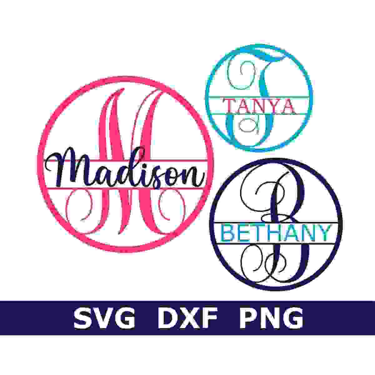 Split Monogram SVG/DXF/PNG, Keychain Script Circle Alphabet, - Inspire ...