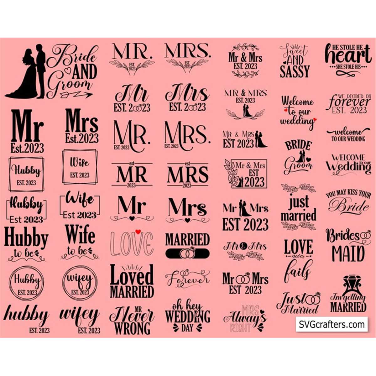 Hubby and Wifey 2023 svg, Just Married Svg, Bride and Groom | Inspire ...