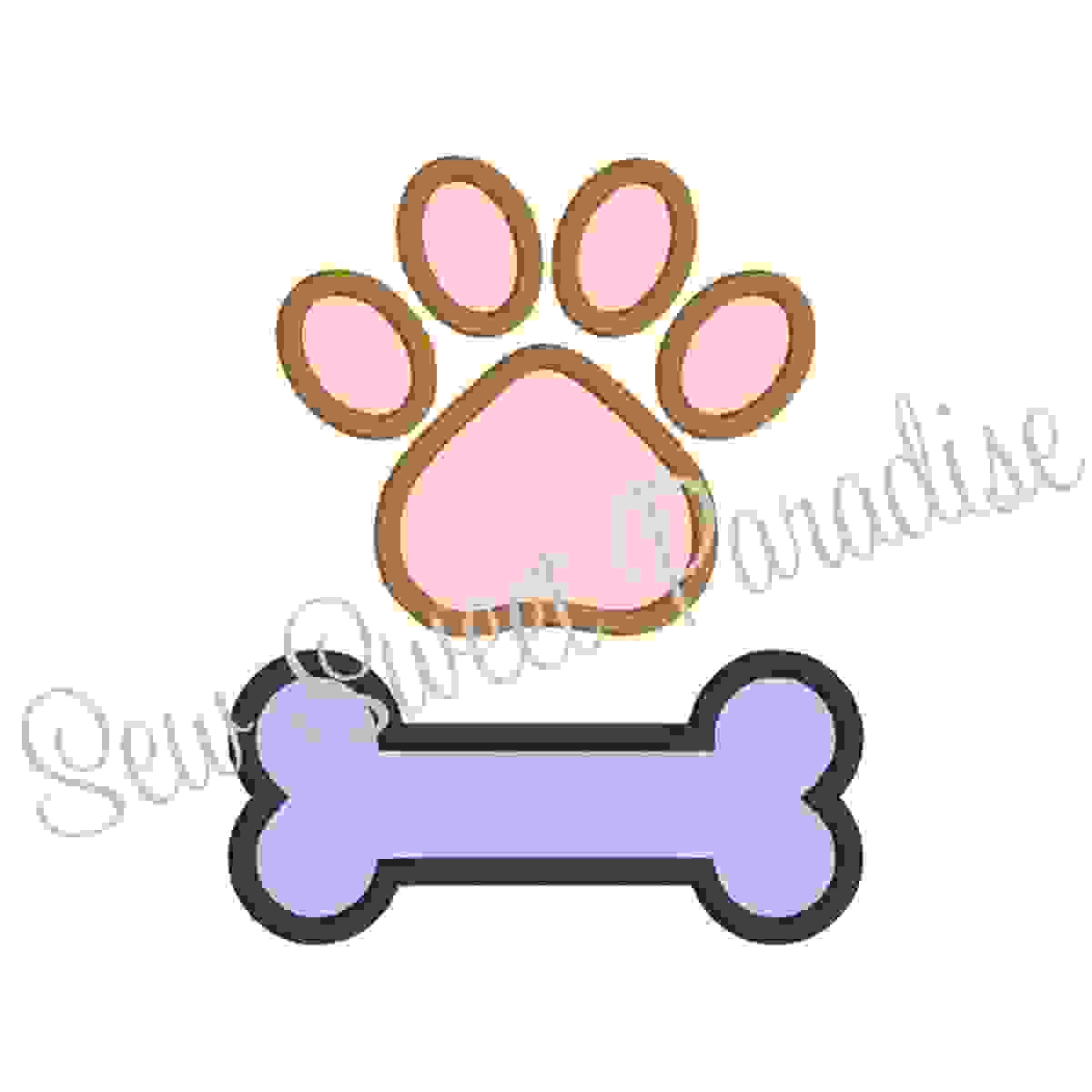 Paw Print Applique Design, Dog Bone Applique Design, MACHINE - Inspire ...