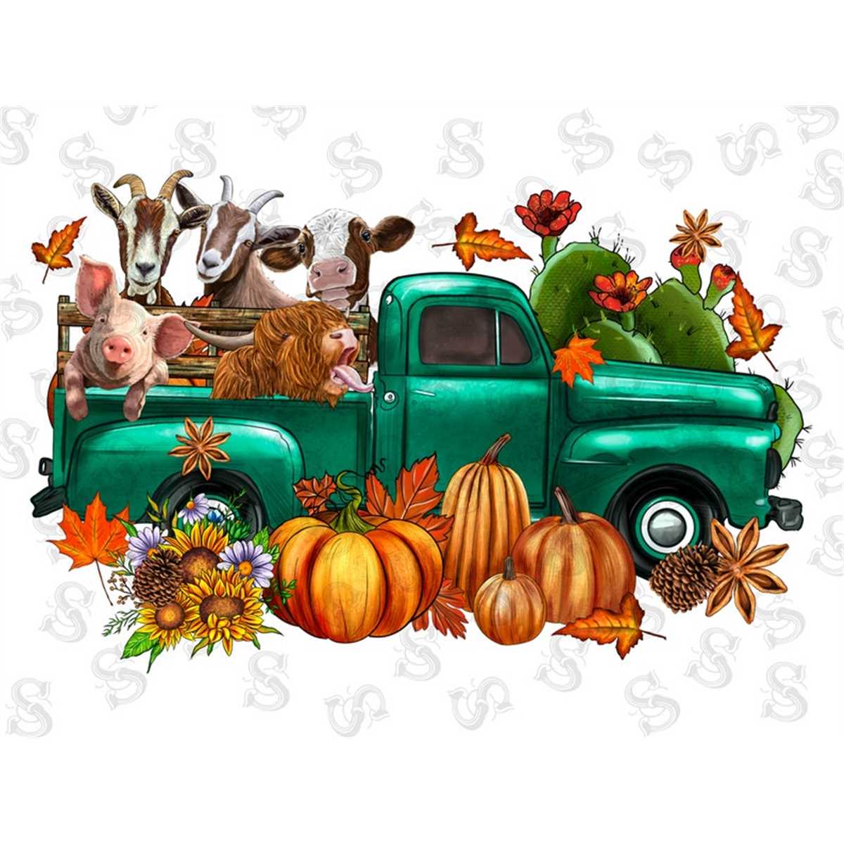 Farm Animals Fall Truck, Fall Sublimation Designs Downloads, - Inspire ...