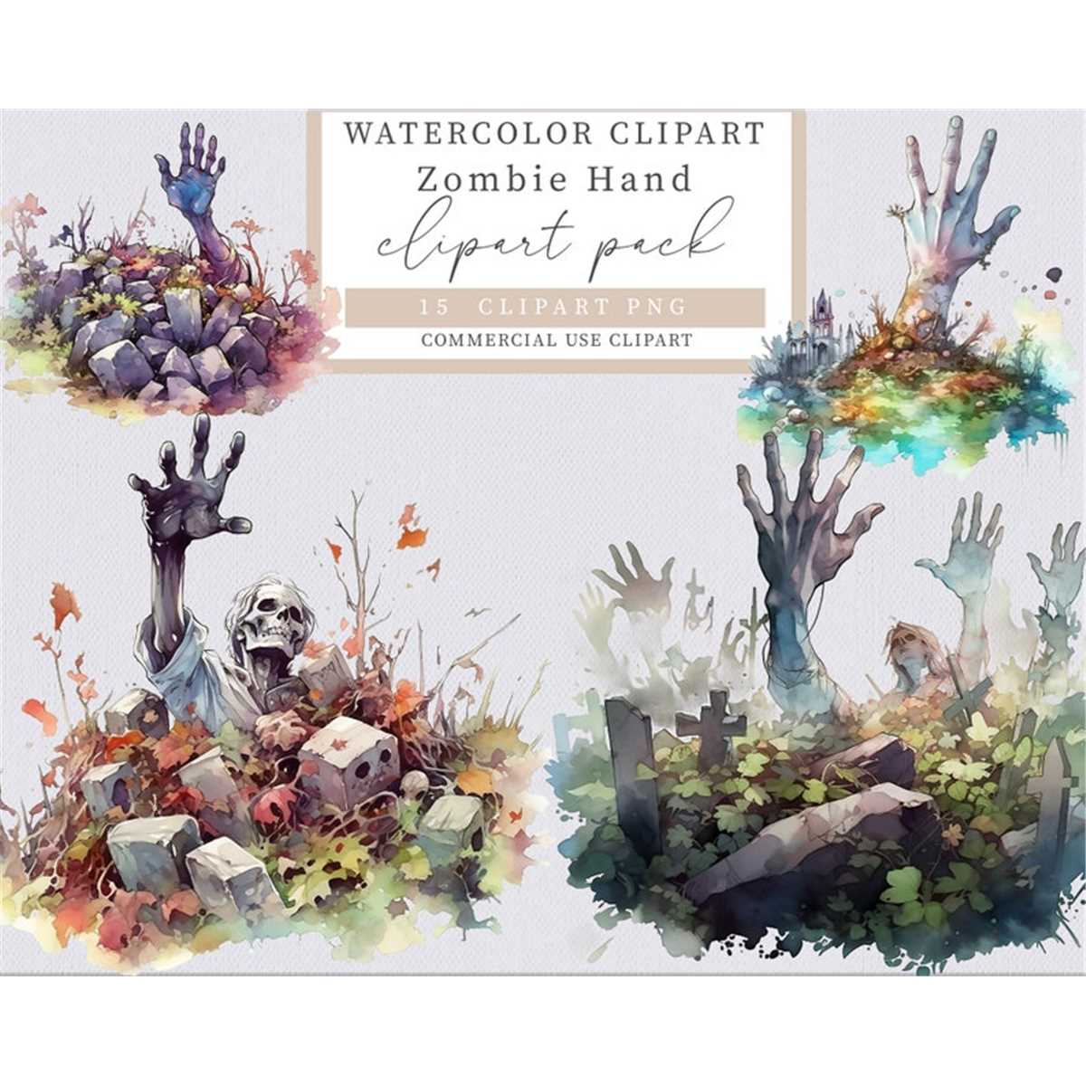 Zombie Hand Clipart, Zombie clipart, Watercolor Halloween - Inspire Uplift