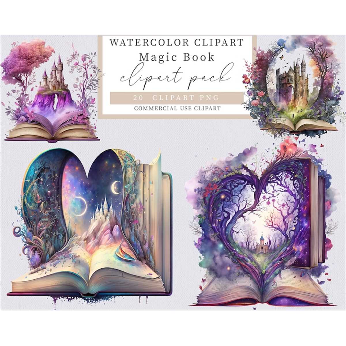Magic book clipart, Fantasy book, Watercolor Magic Books Cli - Inspire ...