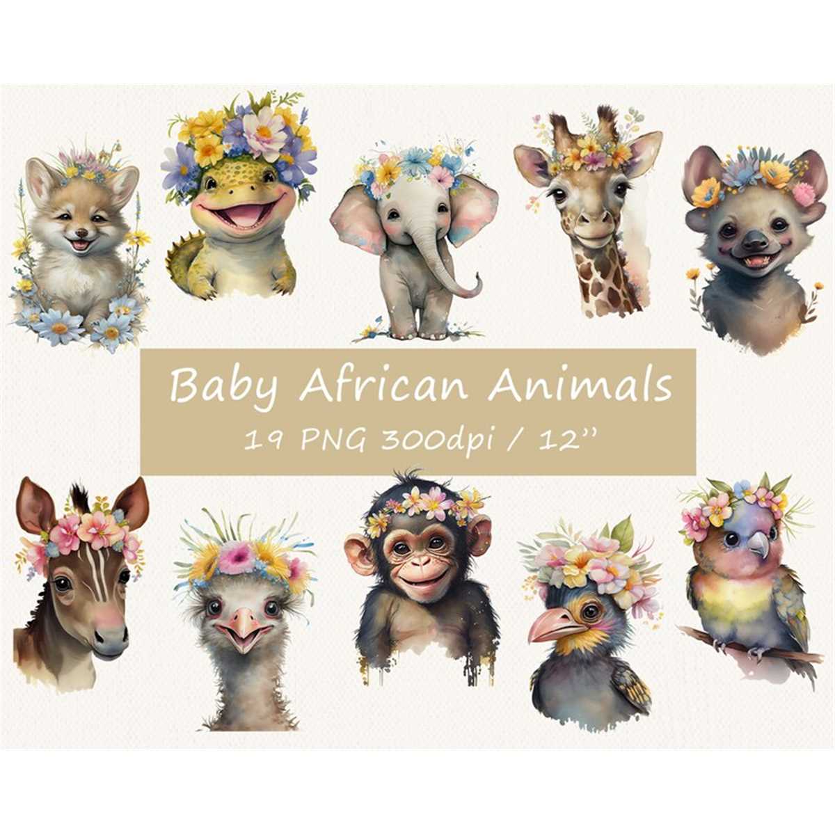 Watercolor Baby African Animals bundle clipart, Animals clip - Inspire ...